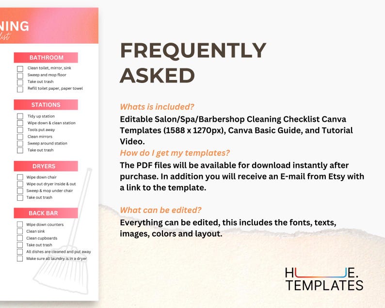 Salon Cleaning Checklist Editable Canva Template, Cleaning Checklist ...