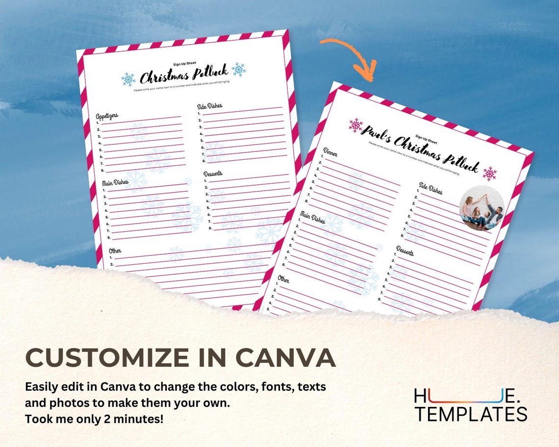 Christmas Potluck Sheet Template, Printable Sign up Template, Editable ...