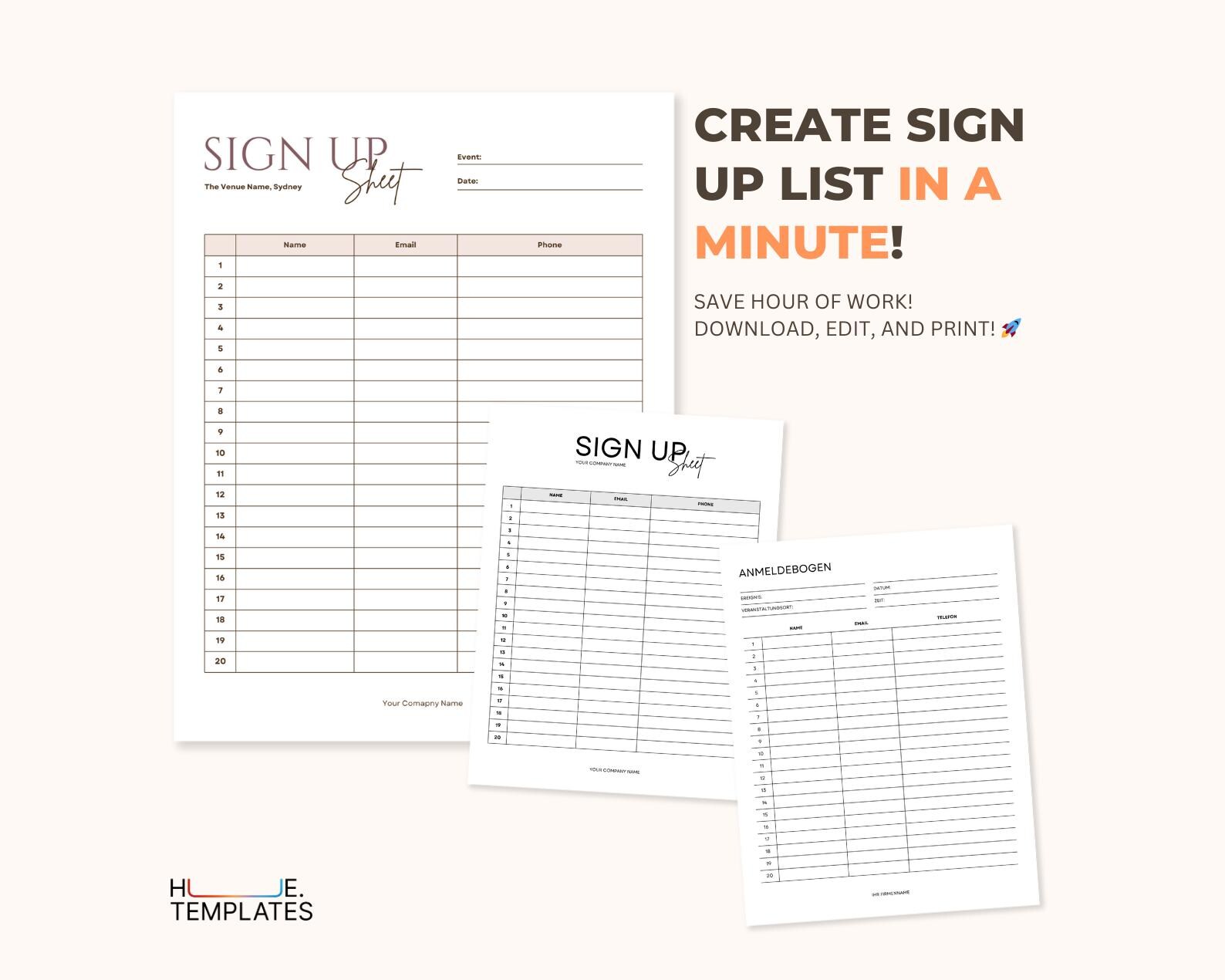 Editable Sign up Sheet Template, Printable Sign up Template, Office ...