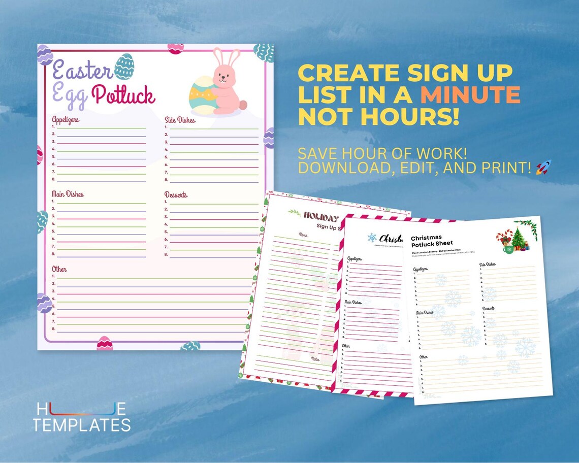 Christmas Potluck Sheet Template, Printable Sign up Template, Editable ...