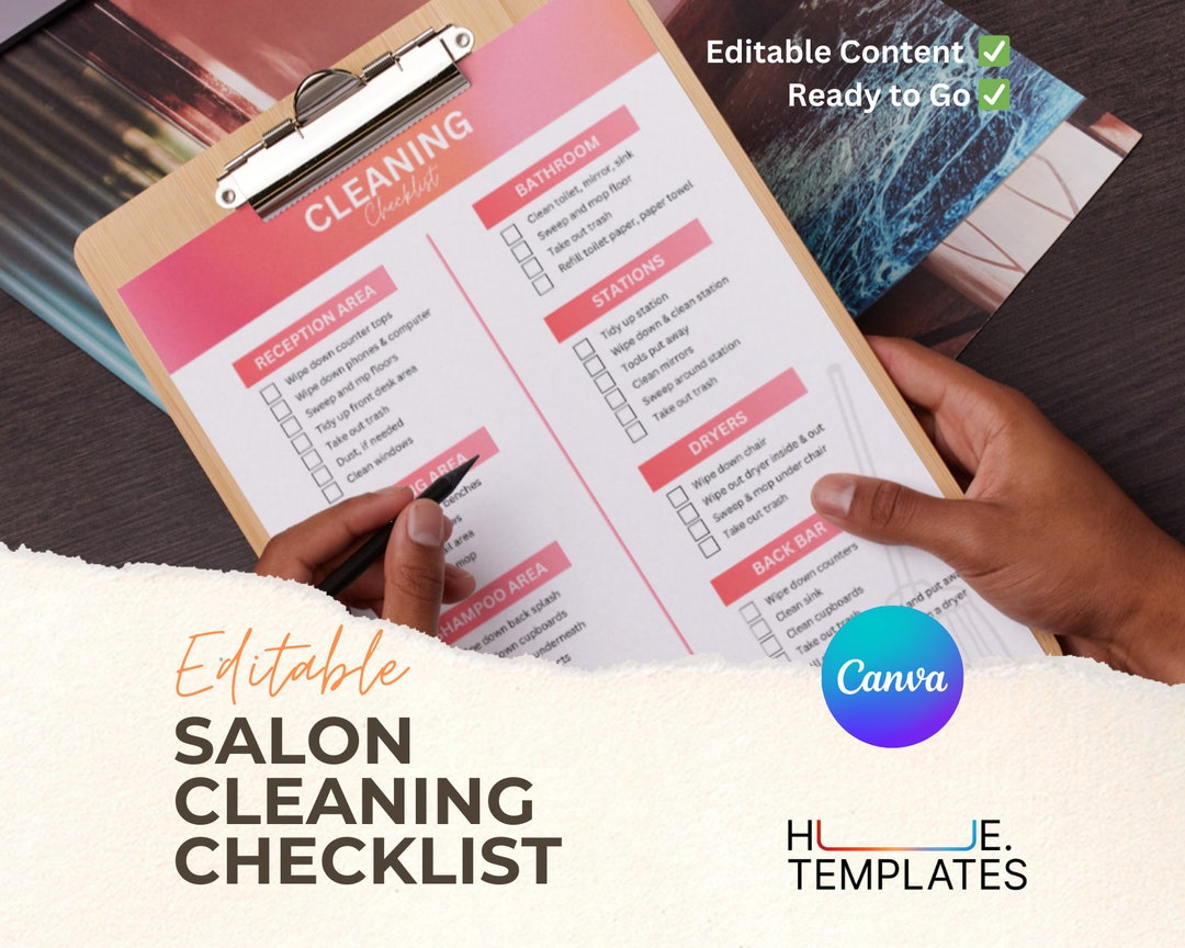 Salon Cleaning Checklist Editable Canva Template, Cleaning Checklist ...