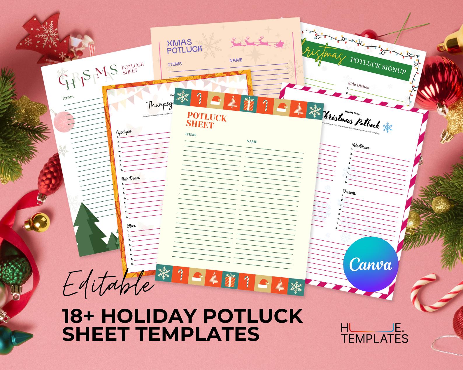 Christmas Potluck Sheet Template, Printable Sign up Template, Editable ...