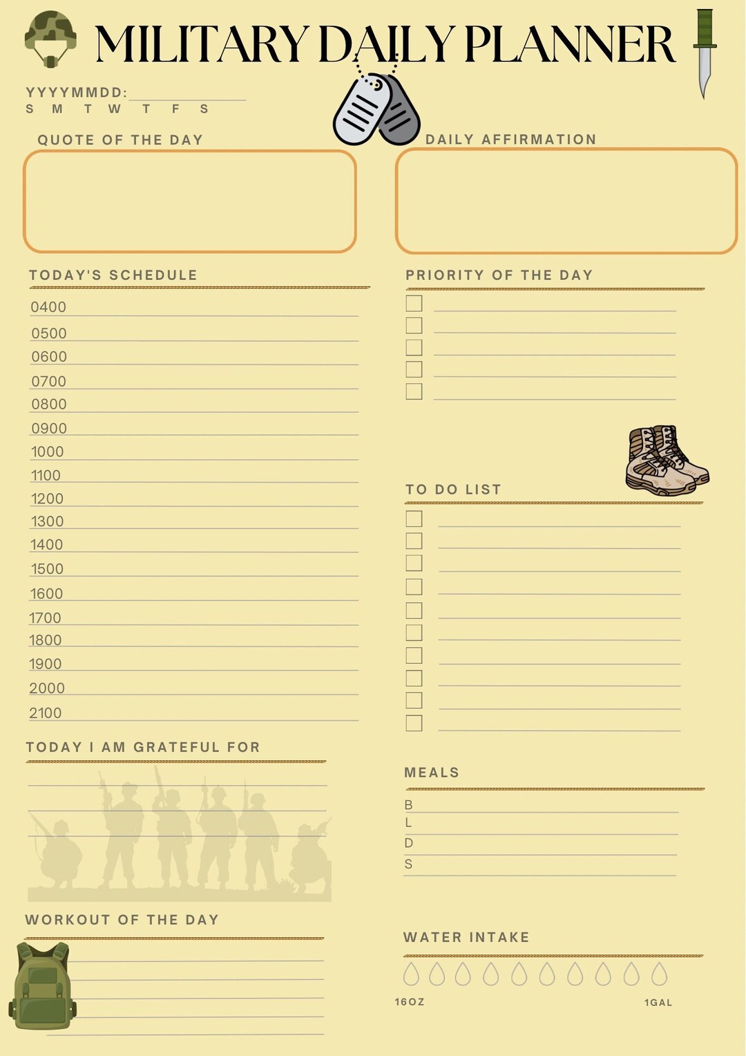 Military Digital Planner, Daily to Do List Printable, Daily Planner ...