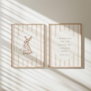Christian Nursery Set of 2, Bunny Bible Verse Printable, Pink Baby Girl ...