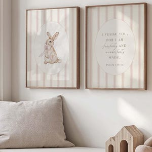Christian Nursery Set of 2, Bunny Bible Verse Printable, Pink Baby Girl ...