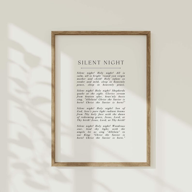 Silent Night Hymn Wall Art: Minimalist Christmas Carol Print (digital ...