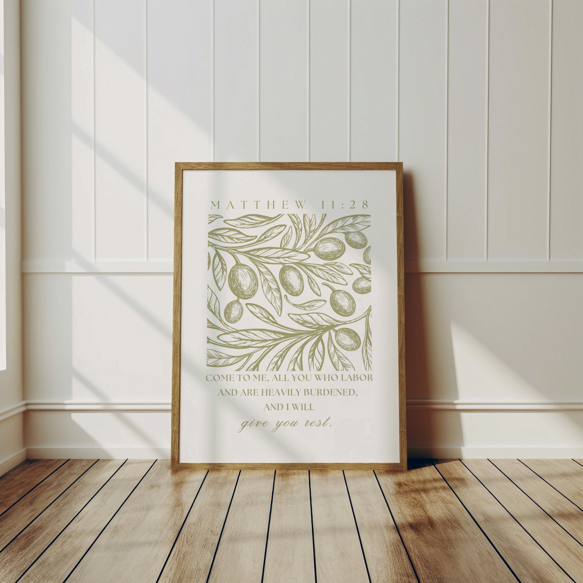 Matthew 11:28 Olive Branch Illustration, Printable Wall Art, Bible ...