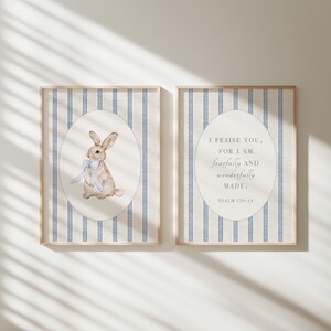 Christian Nursery Set of 2, Bunny Bible Verse Printable, Blue Baby Boy ...