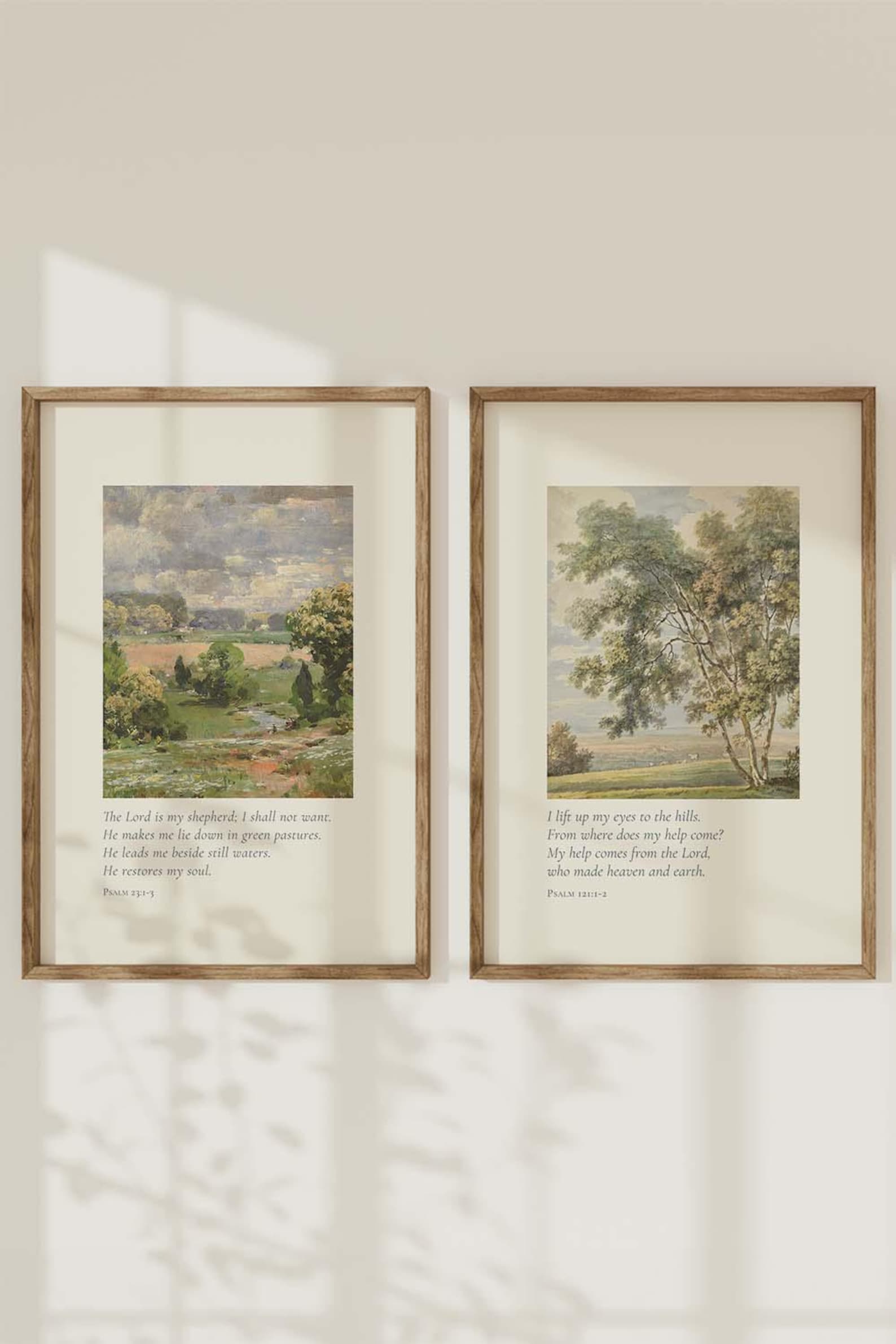 Vintage Psalm Landscape Printable Set: Neutral Christian Scripture Wall ...