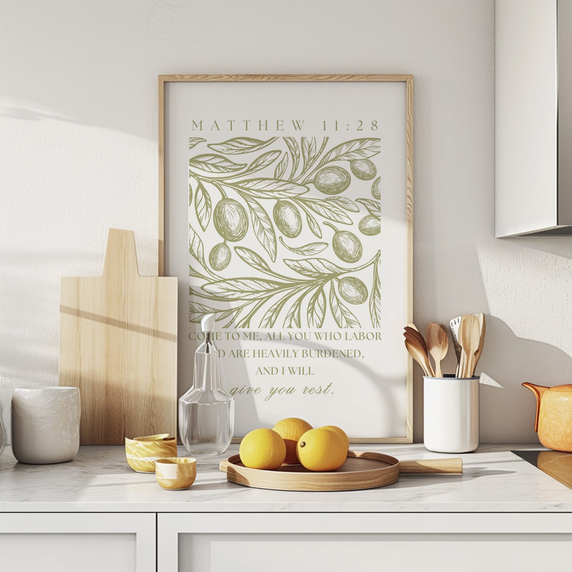 Matthew 11:28 Olive Branch Illustration, Printable Wall Art, Bible ...