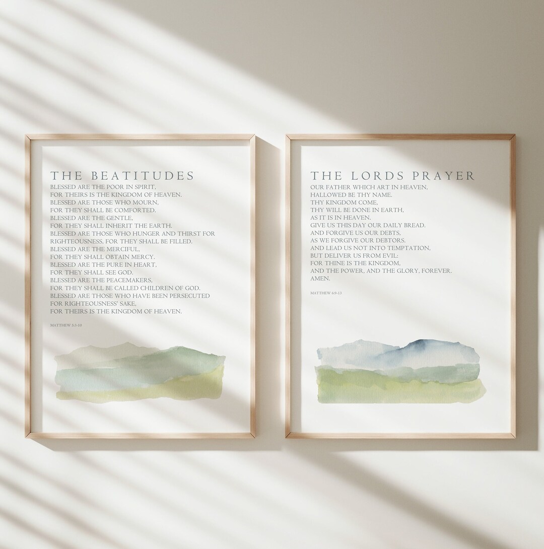 Set of 2 Bible Verse Posters, the Beatitudes & the Lords Prayer ...