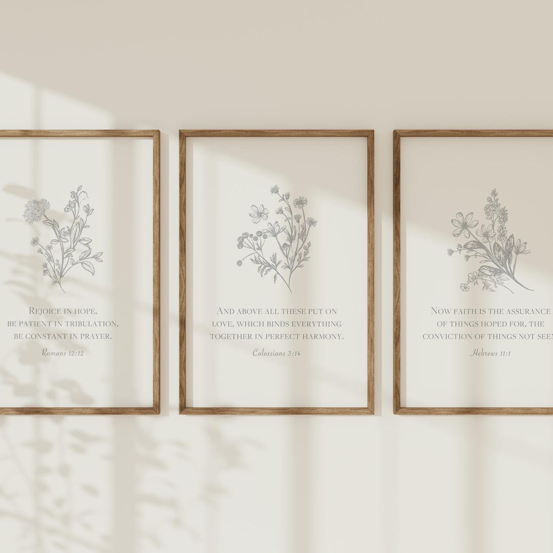 Christian Scripture Wall Art Set: Blue Wildflower Bible Verse Prints ...