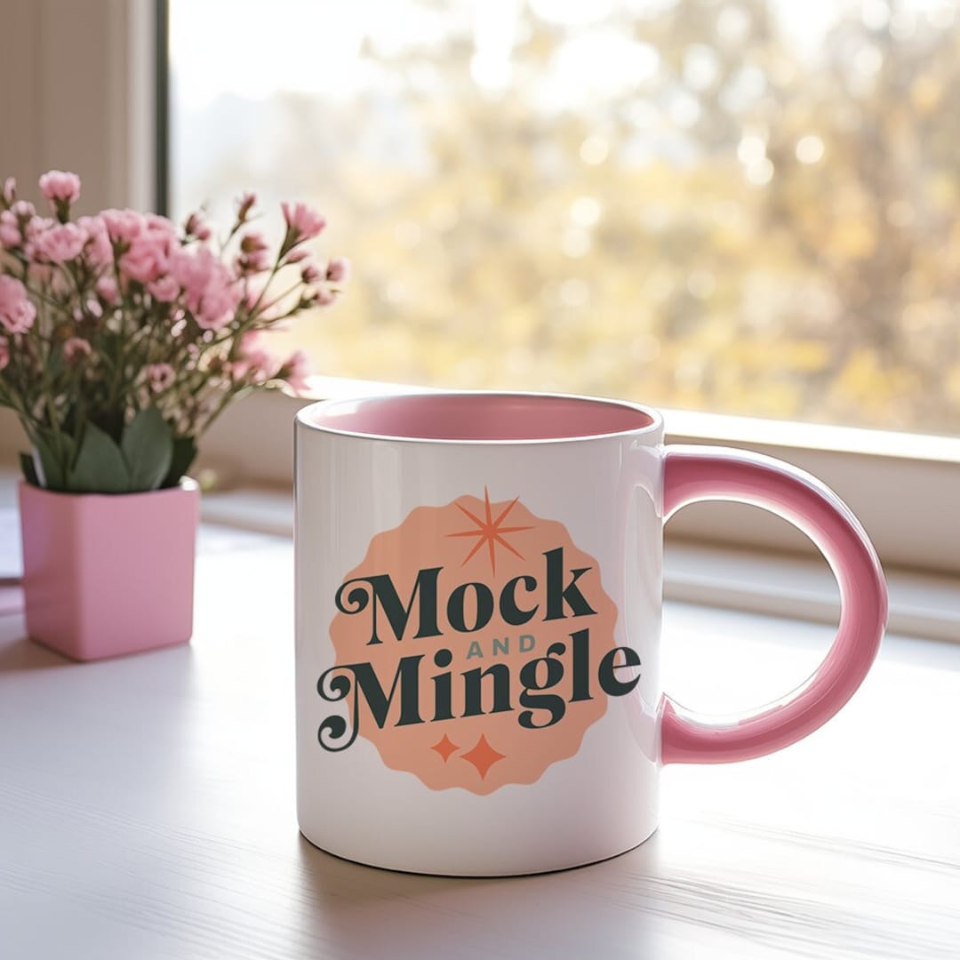 Pink White Ceramic Mug Mockup With Pink Decor for Valentine's Mother's ...