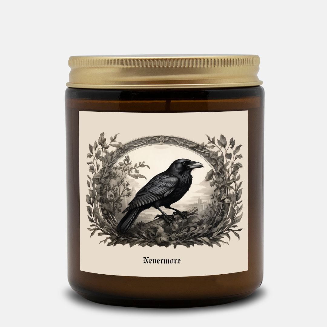 Cozy Dark Academia Edgar Allan Poe Raven Amber Candle Vintage Gothic ...