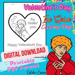 Ice Spice Valentine's Day Printable Adult Coloring Page | PDF Format ...