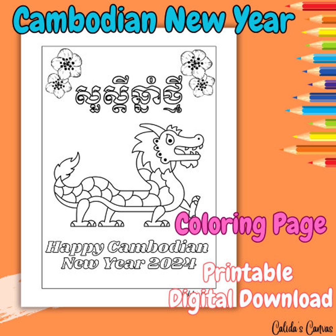 Cambodian New Year Coloring Page 2024 Year of the Dragon Coloring Page ...