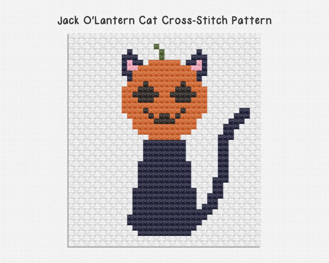 Jack O'lantern Cat Counted Cross Stitch Pattern PDF Chart File Digital ...