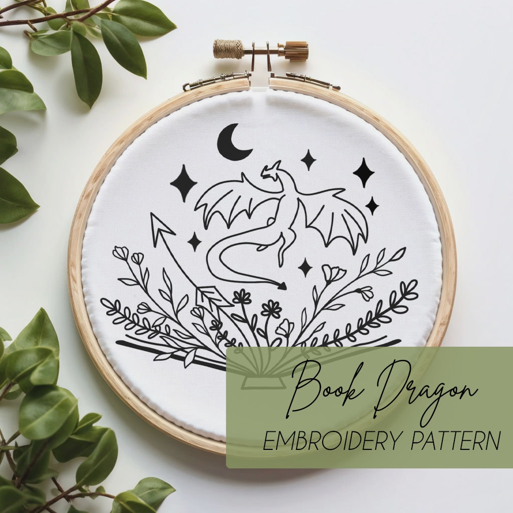 Book Dragon Inspired Embroidery Design Embroidery Hoop Pattern - Etsy