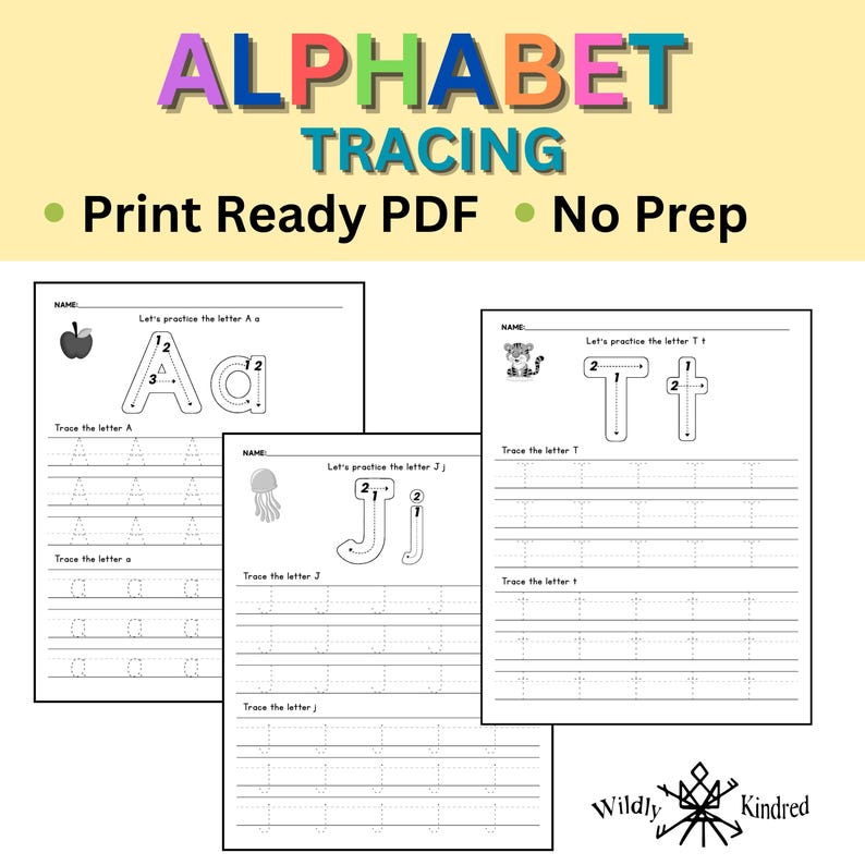 Alphabet Tracing Worksheets for Kids, Printable Letter, Tracing ...