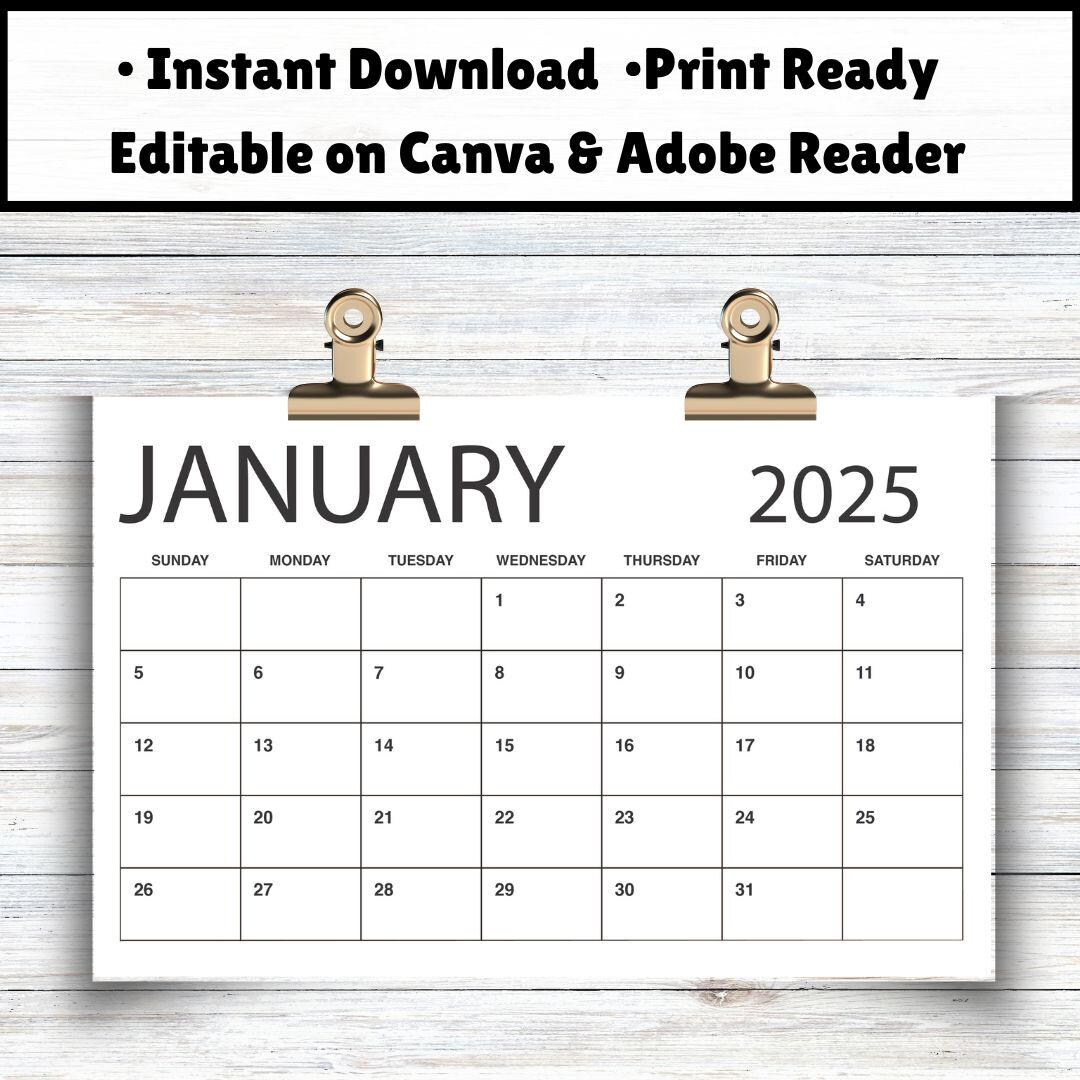 EDITABLE 2025 January Minimalist Black and White Monthly Planner ...