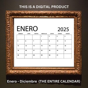 Printable Spanish 2025 Twelve Months Minimalist Black White Monthly ...