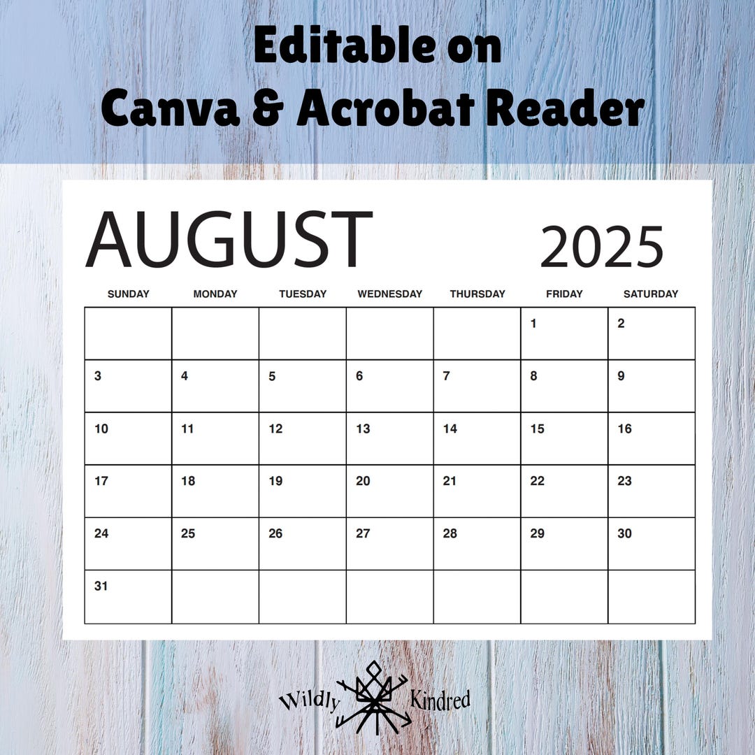 EDITABLE 2025 August Minimalist Black and White Monthly Planner ...