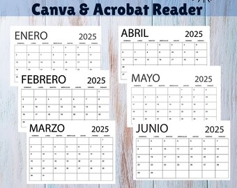 Printable Spanish 2025 Twelve Months Minimalist Black White Monthly ...