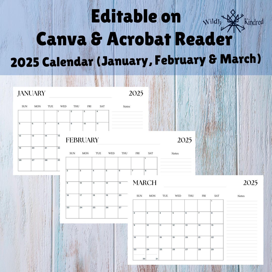 EDITABLE 2025 Jan Feb and Mar Minimalist Black White Monthly Planner ...