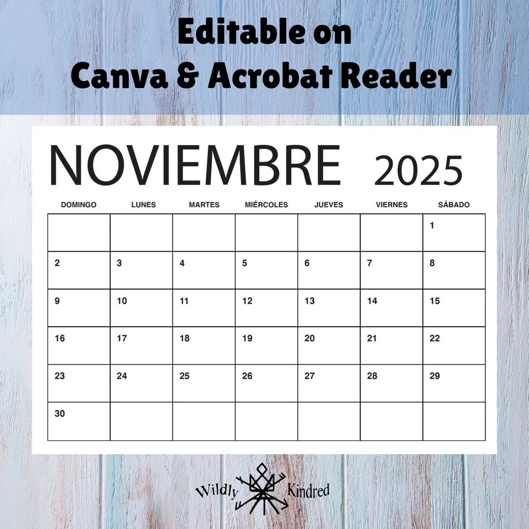 EDITABLE Spanish 2025 Noviembre Minimalist Monthly Planner Fillable ...