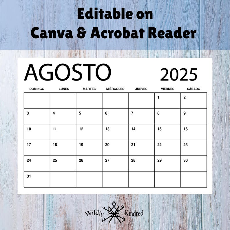 EDITABLE Español 2025 Agosto Minimalista Blanco y Negro Planificador ...