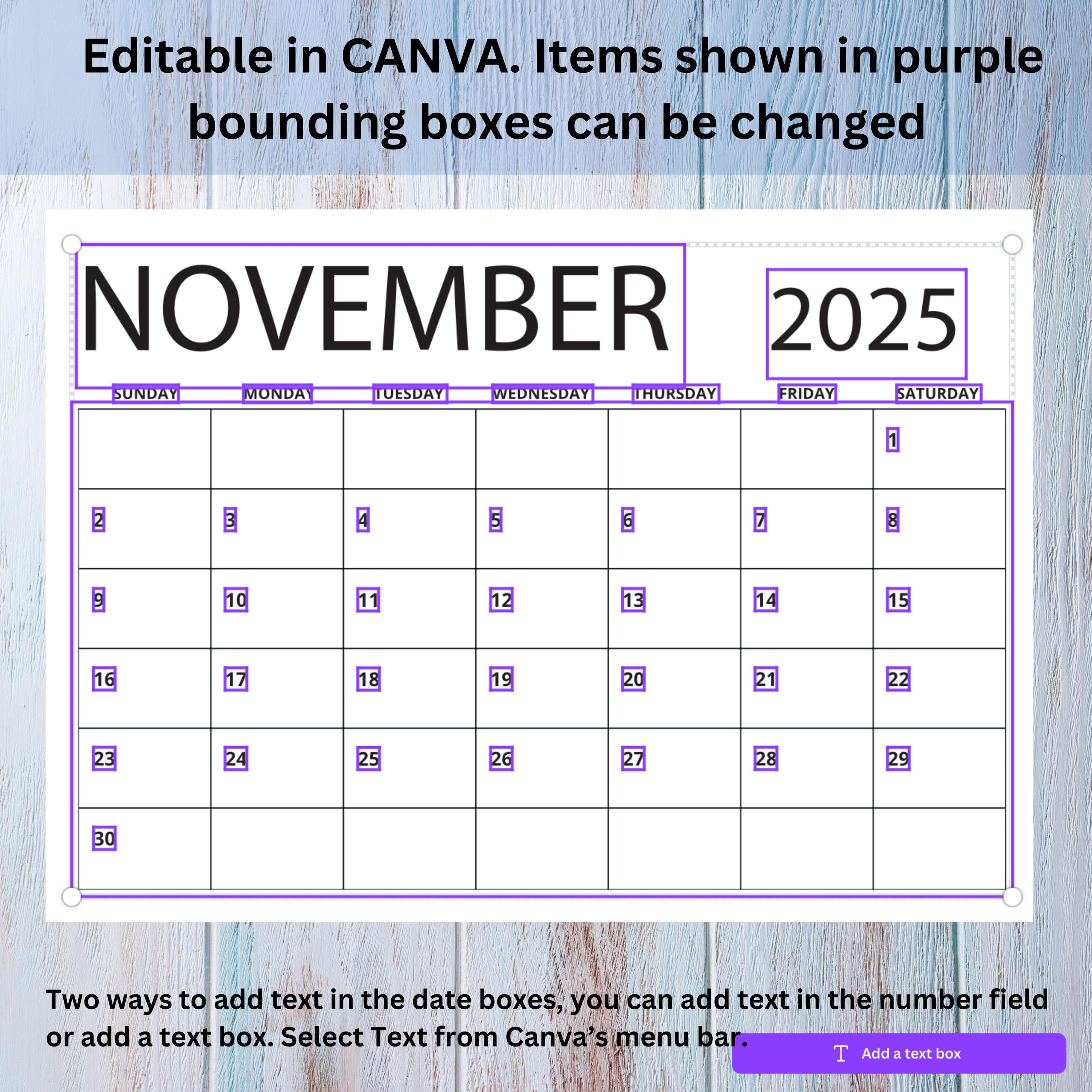 EDITABLE 2025 November Minimalist Black and White Monthly Planner ...