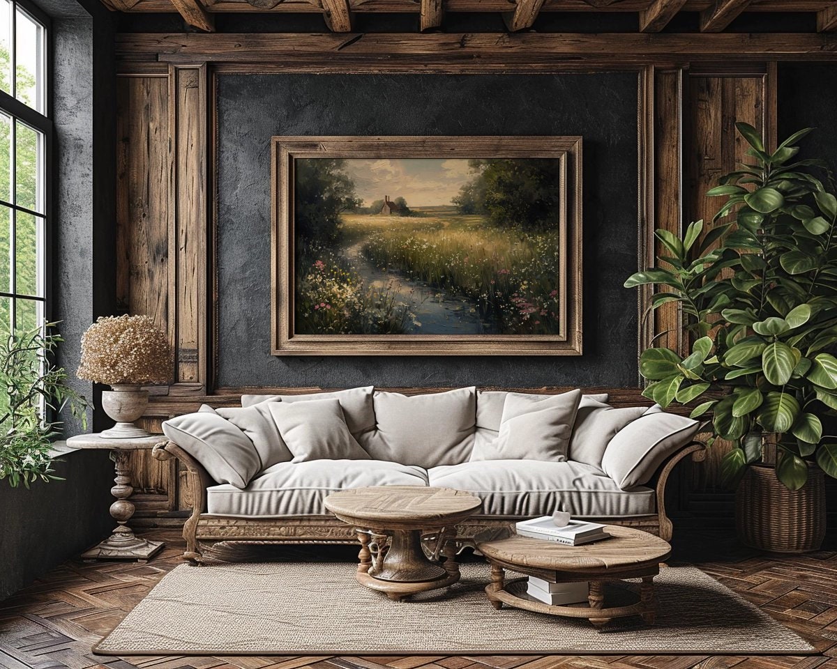 Rustic Country Landscape Digital Art, Pastoral Scene Downloadable Print ...
