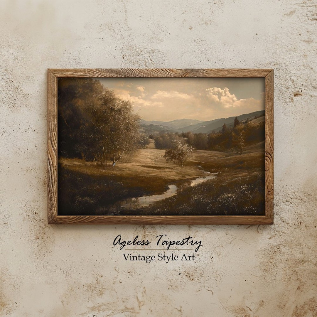 Rustic Landscape Digital Print, Vintage Countryside Scenery ...