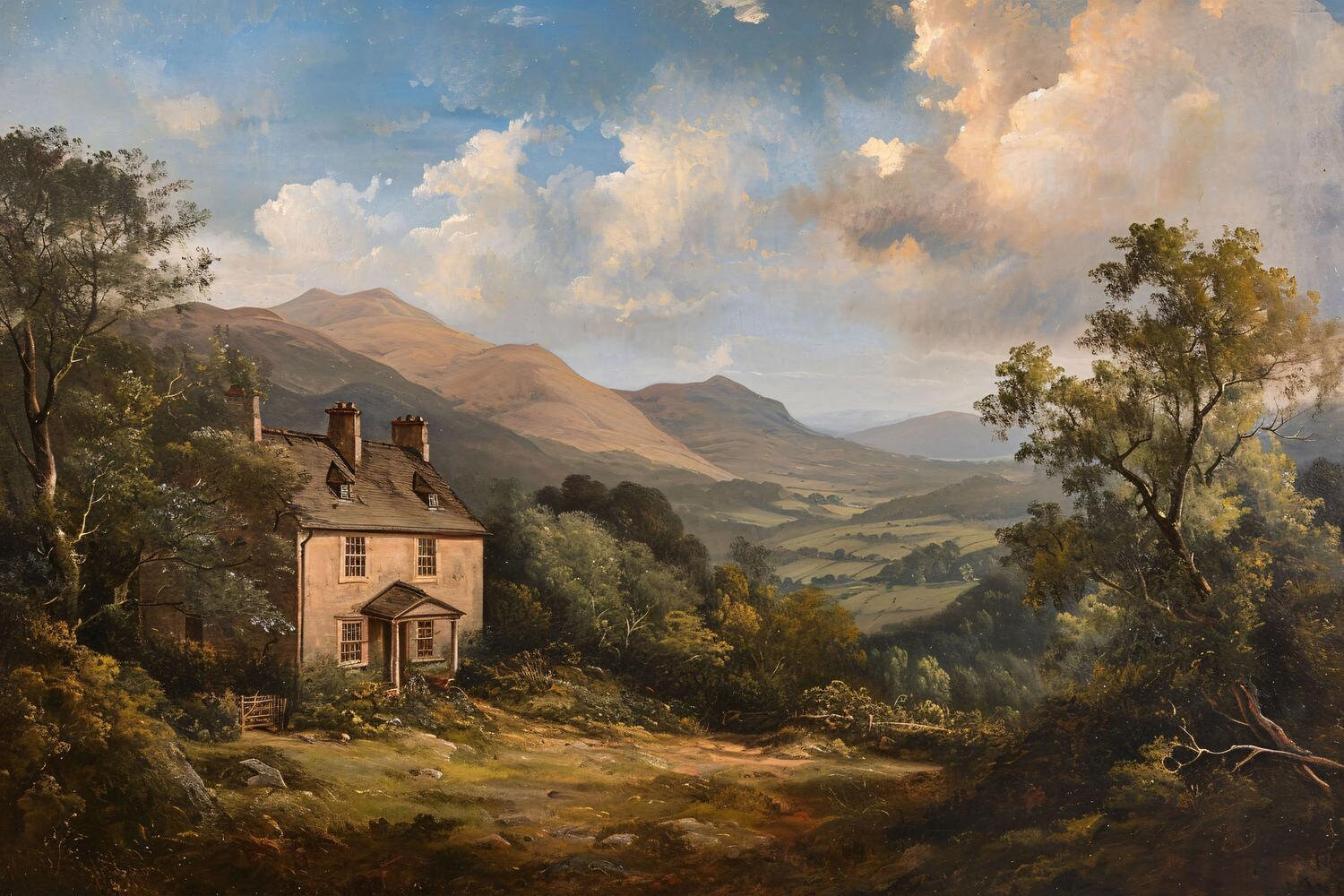 Vintage Landscape Digital Print, Rustic Countryside Painting, Farmhouse ...