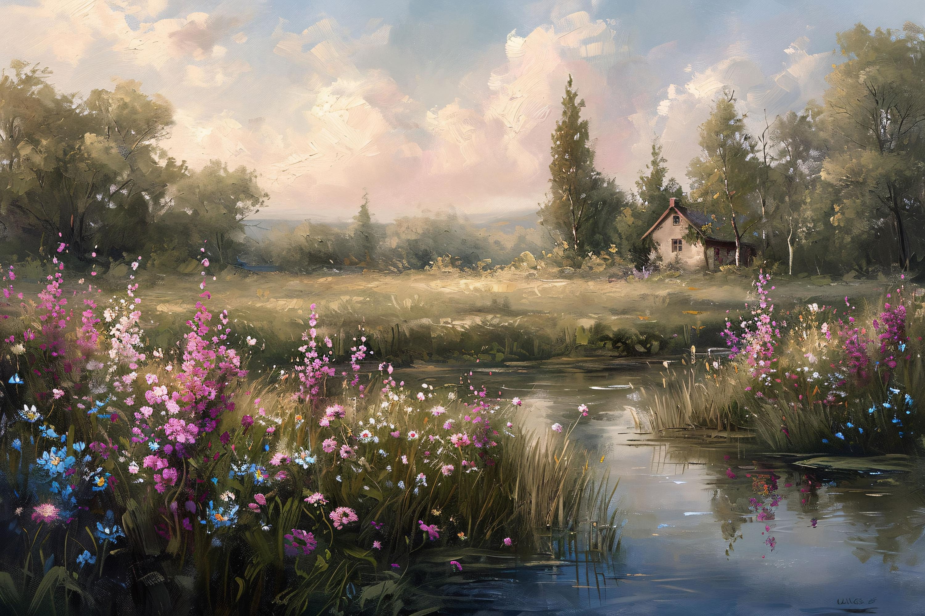 Printable Countryside Landscape Painting, Digital Download, Rustic Home ...