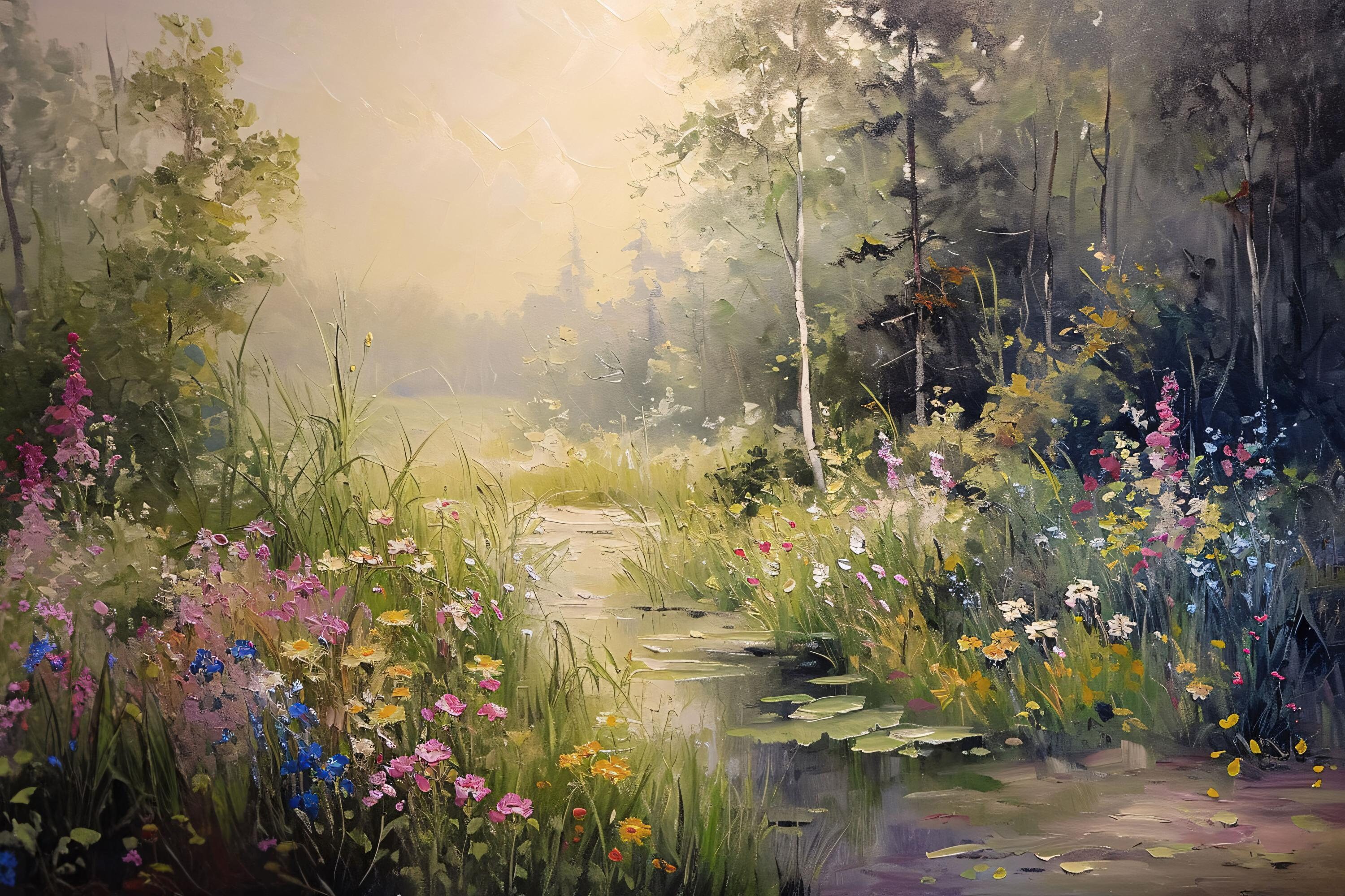 Digital Landscape Painting Printable, Nature Scenery Wall Art, Forest ...