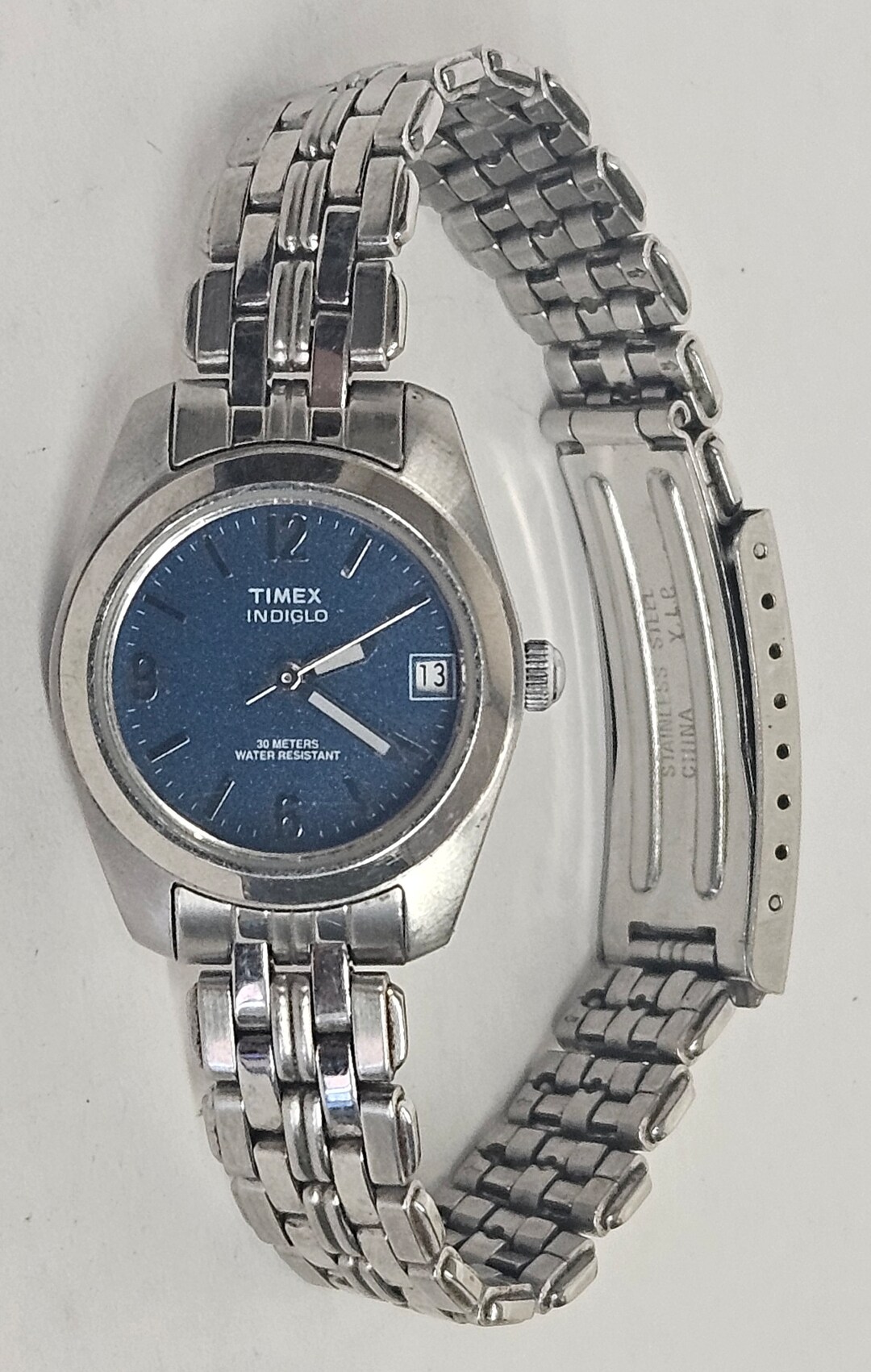 Vintage Womens TIMEX Indiglo Quartz Watch. Silver-tone. Beautiful Blue Color Dial. Works ...