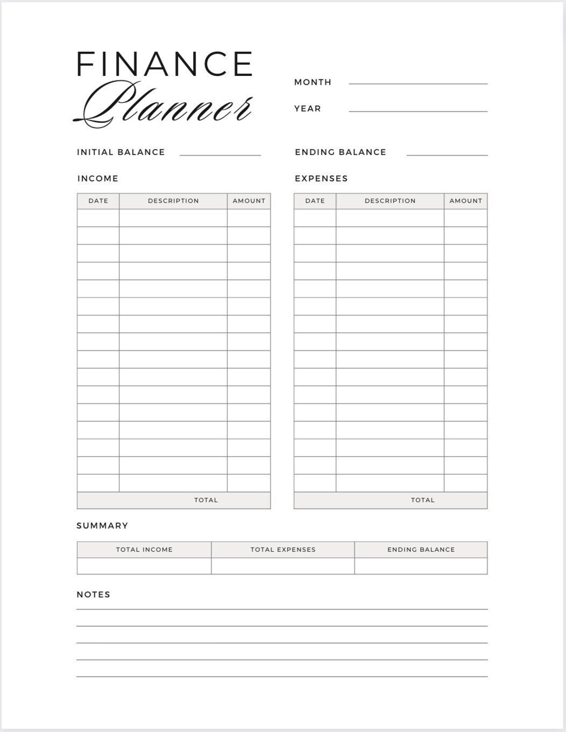 2024 Minimal Finance Planner One Page Downloadable - Etsy
