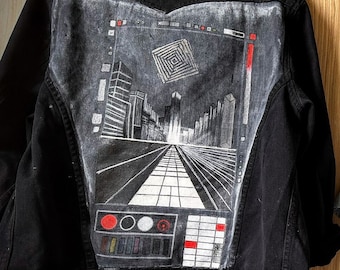 Hand Painted Minimal and 3d Black Denim Jacket, Size S - Etsy