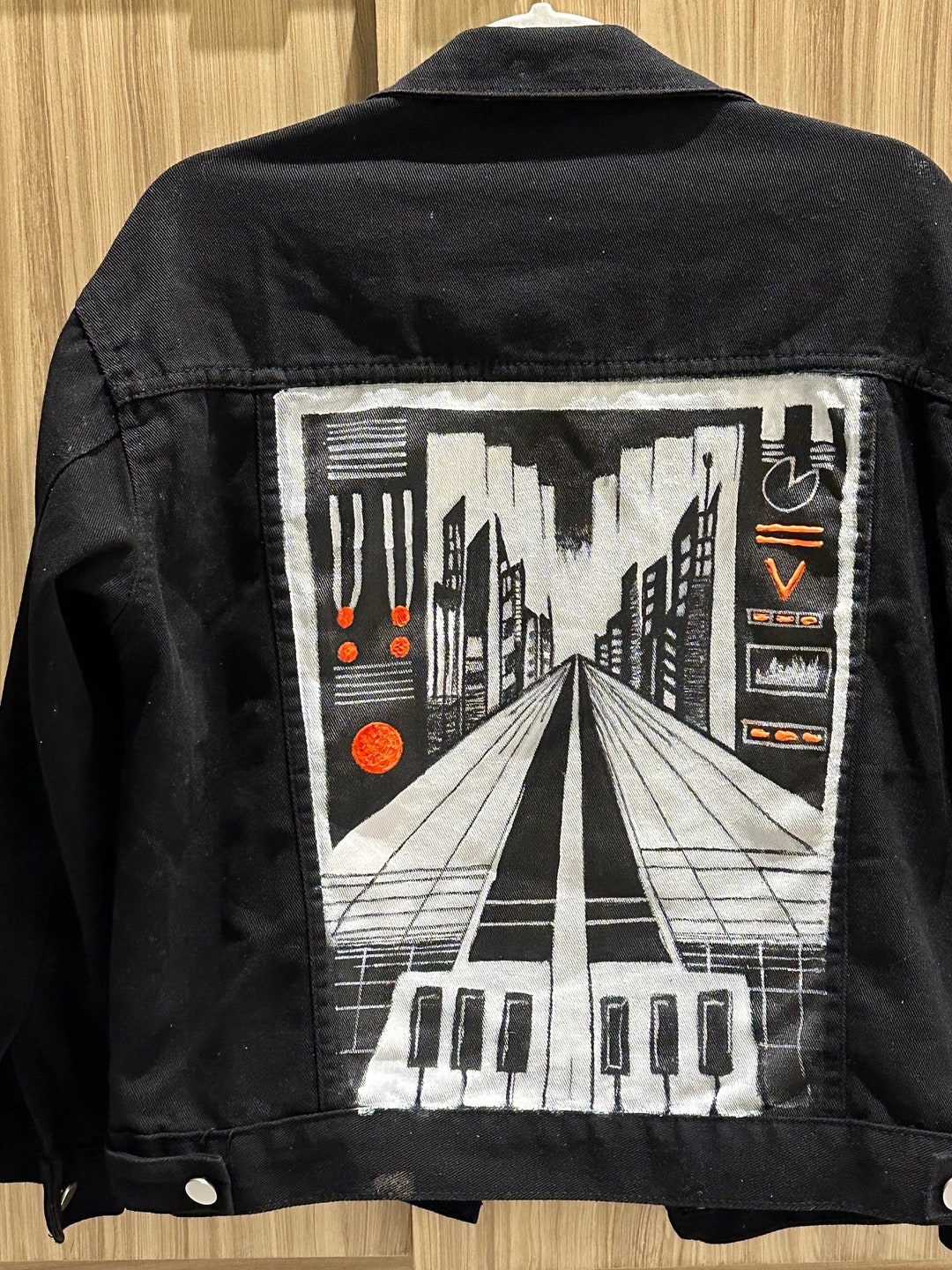 Hand Painted Minimal and 3d Black Denim Jacket, Size S - Etsy
