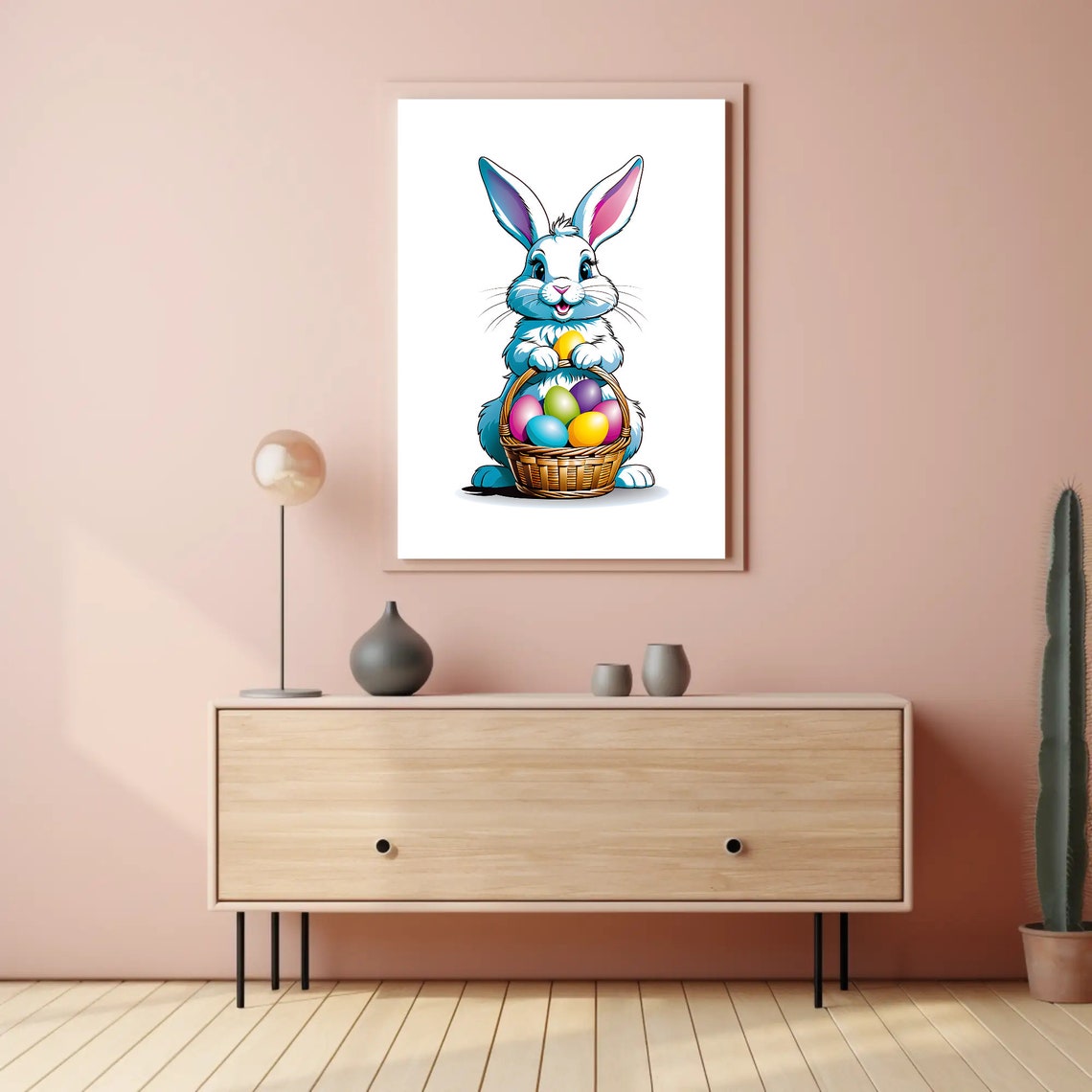 Cartoon Bunny Rabbit Easter Eggs Basket Art, Bunny Easter Egg Basket ...