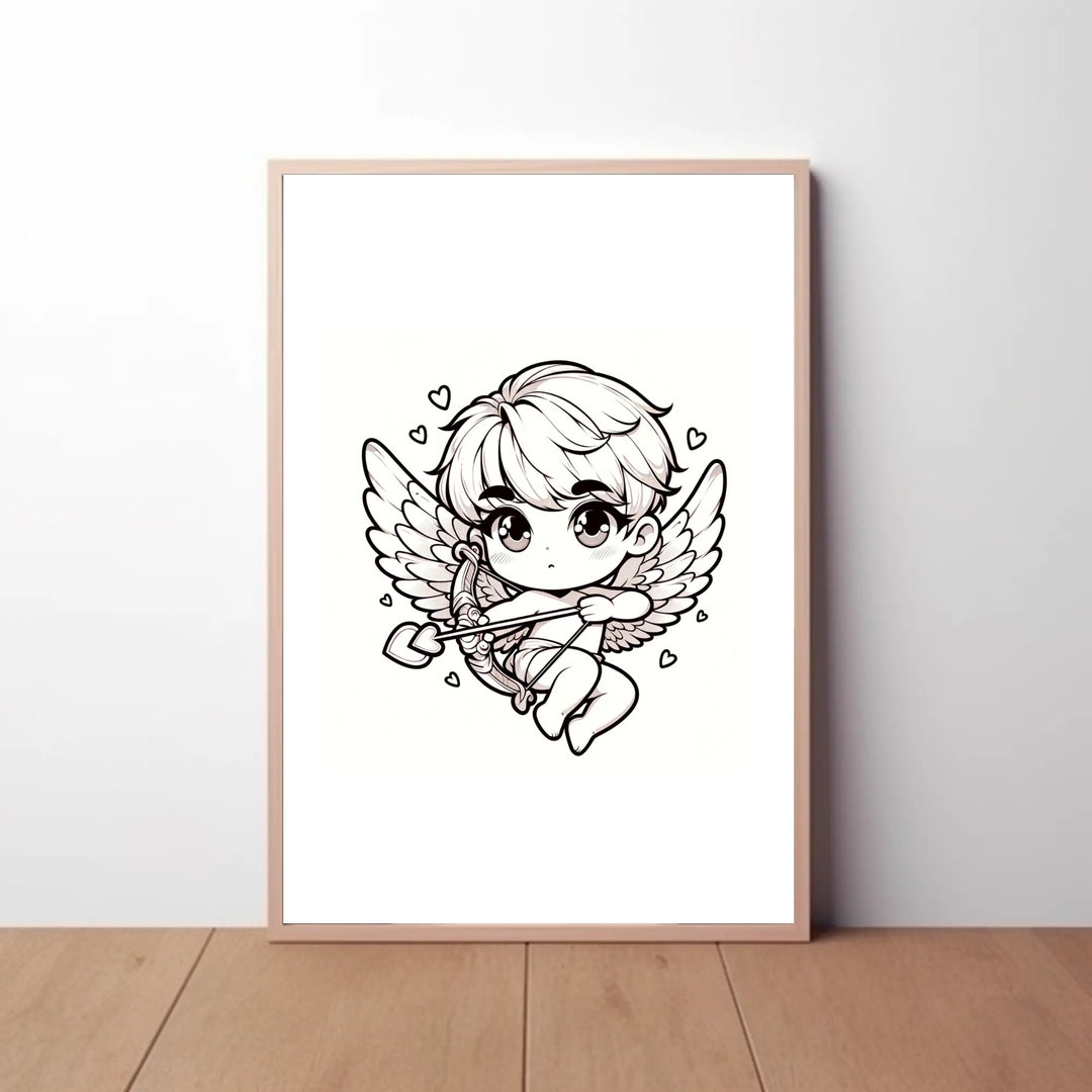 Cute Cupid Art Drawing Digital Print, Cupid Illustration Print, Cupid ...