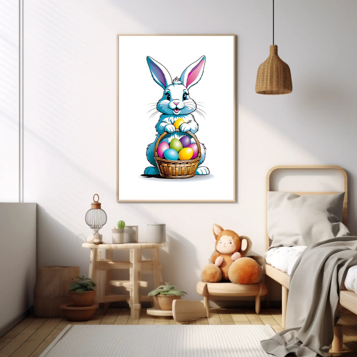 Cartoon Bunny Rabbit Easter Eggs Basket Art, Bunny Easter Egg Basket ...