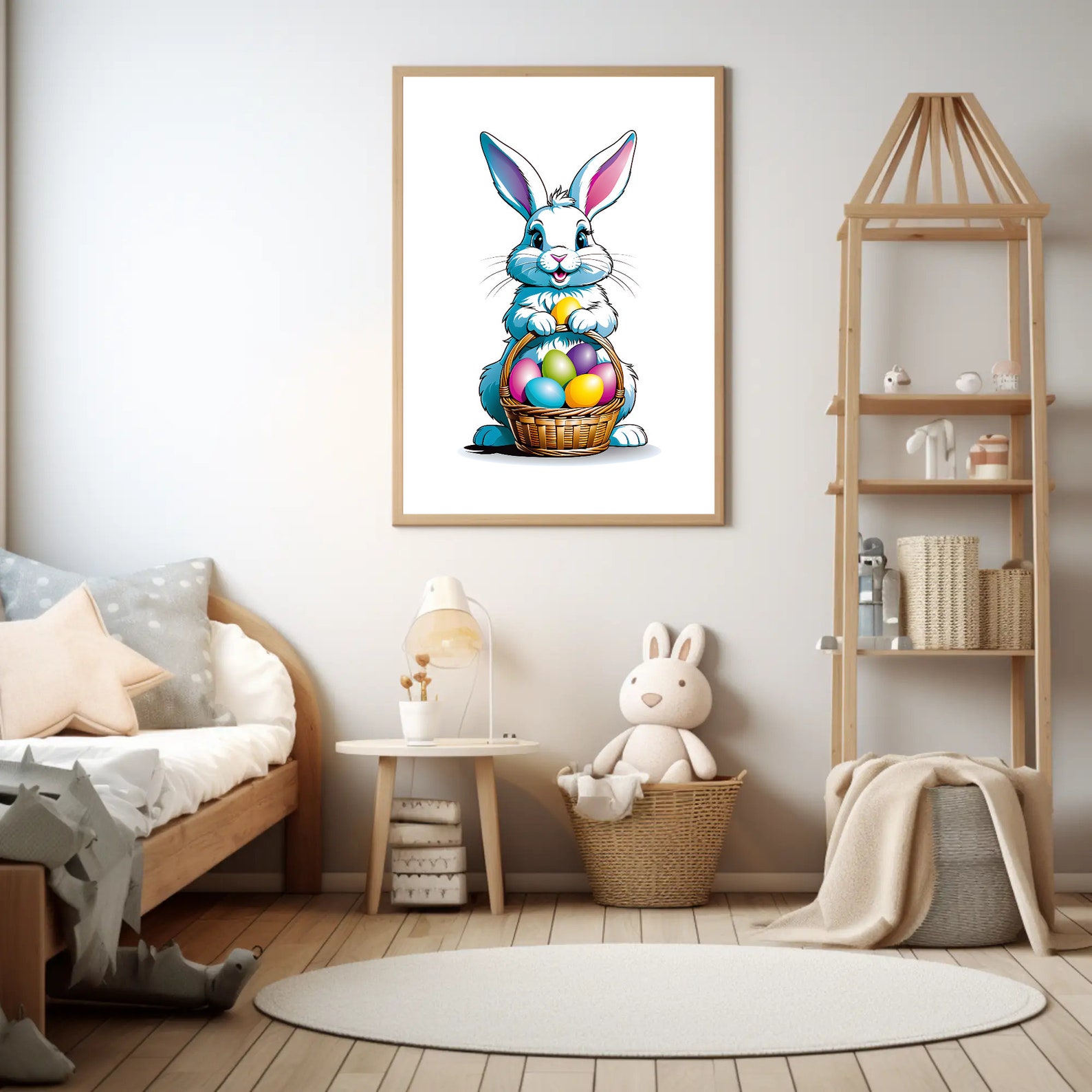 Cartoon Bunny Rabbit Easter Eggs Basket Art, Bunny Easter Egg Basket ...