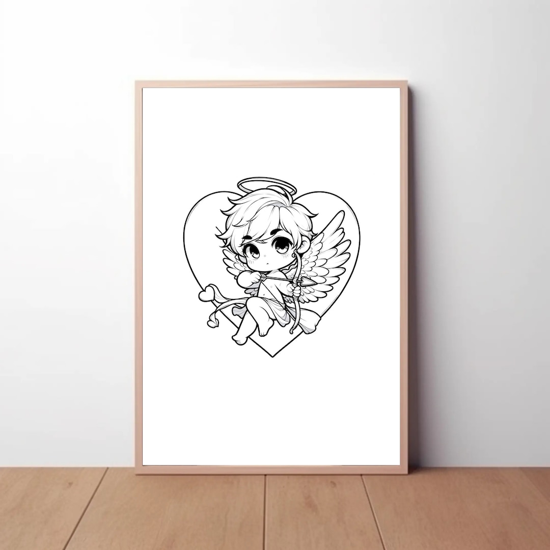 Valentines Cupid Illustration Print, Cute Cupid Line Art Print, Cupid ...