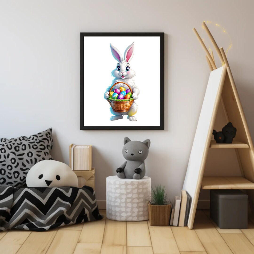 Easter Bunny Basket Printable, Easter Eggs Basket Art, Easter Bunny ...