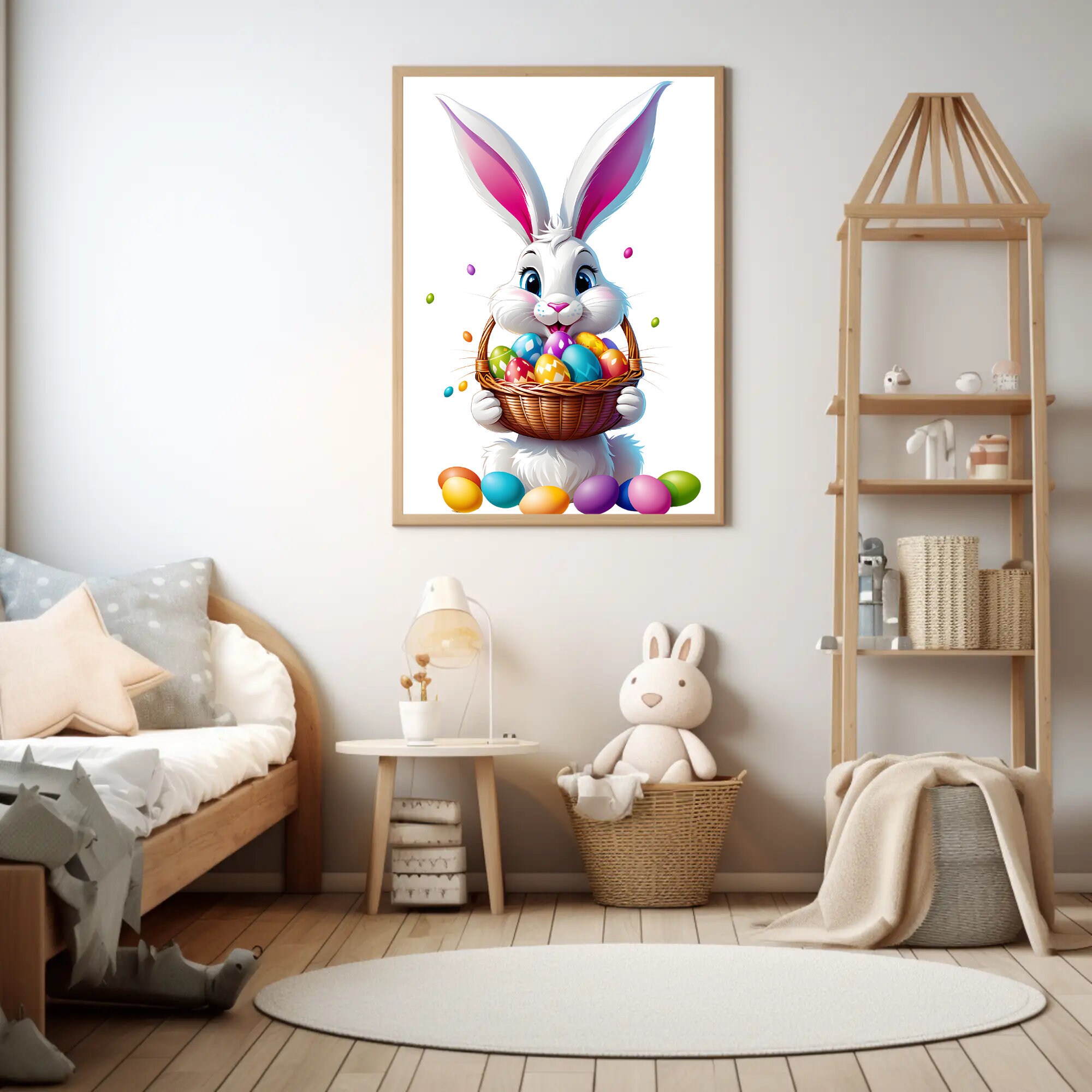 Easter Bunny Basket Printable, Easter Eggs Basket Art, Easter Bunny ...