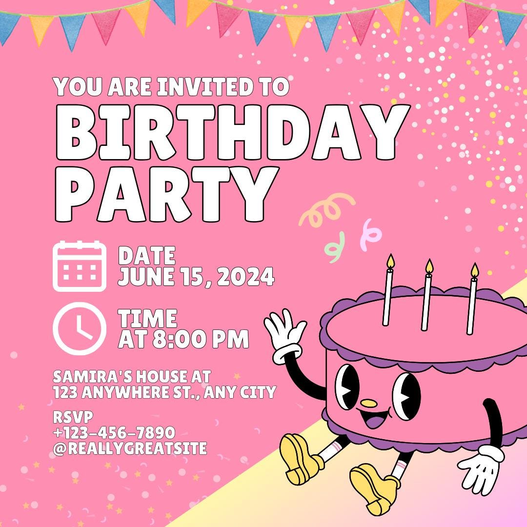 Cartoon Birthday Invitation - Etsy