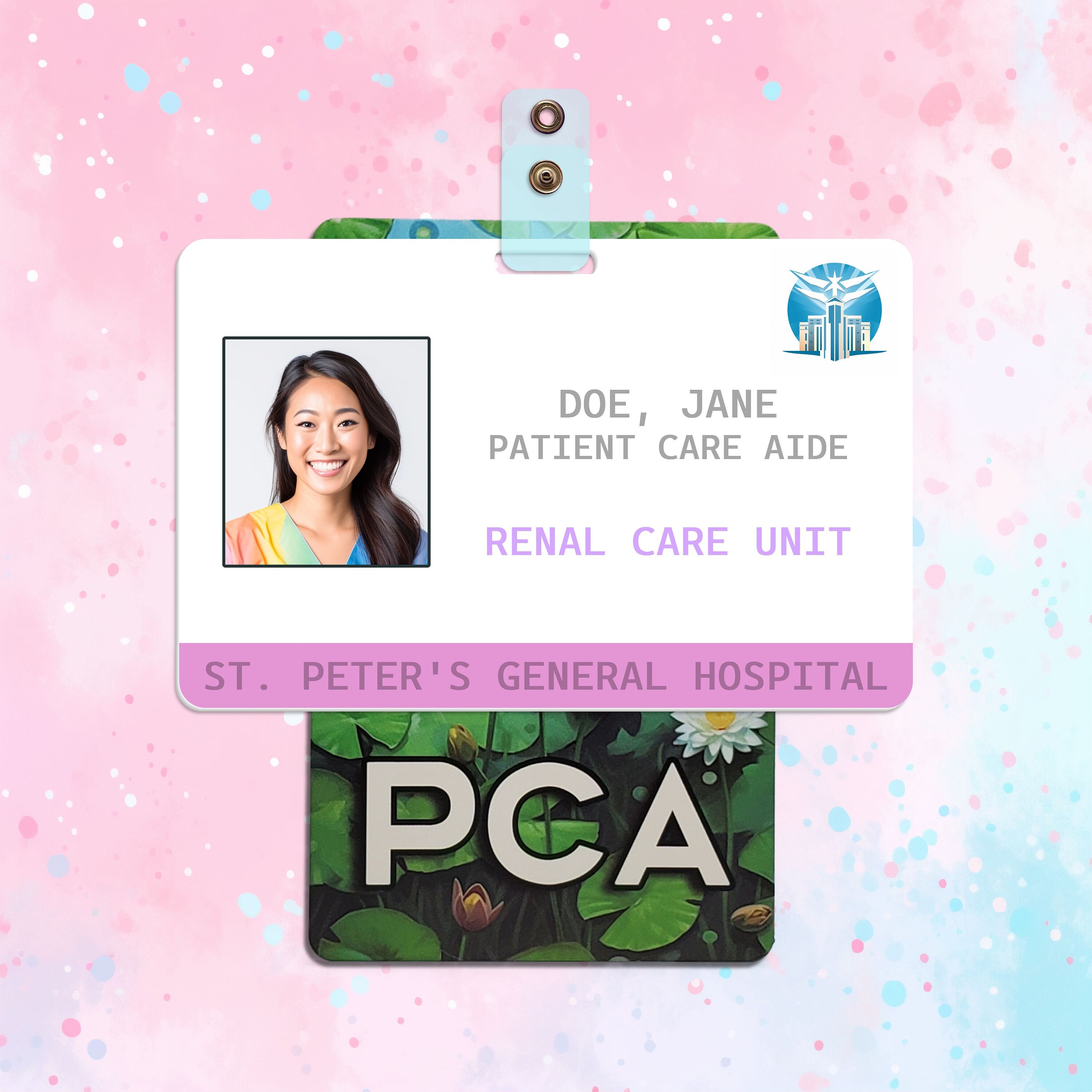 Forest Lilies PCA Role ID Badge for Horizontal ID Badge, Patient Care ...