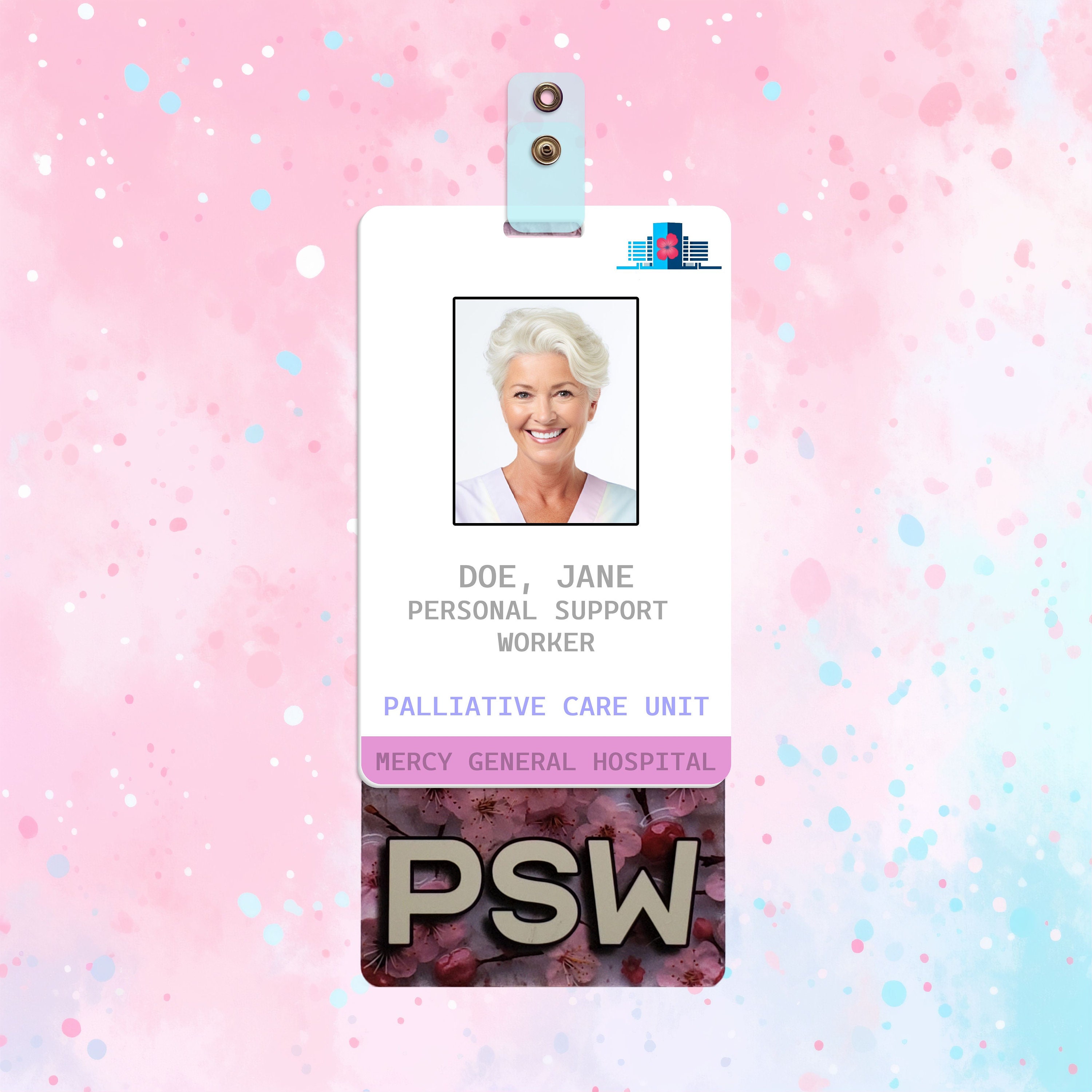 Cherry Blossoms PSW V1 Role ID Badge for Vertical ID, Personal Support ...
